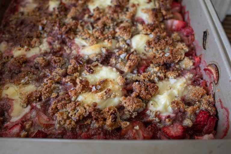 Gluten Free Strawberry Rhubarb Crisp - Trina Krug